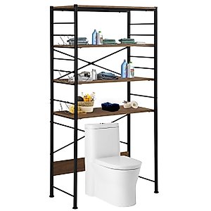 PrimeZone Over The Toilet Storage Shelf - 4 Tier Adjustable Metal Bathroom Shelves Organizer with 6 Hooks, Freestanding Above Toilet Storage Rack Waterproof Space Saver for Bathroom Laundry, Black