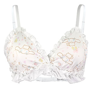 Paloli Women’s Cute Wirefree Lingerie Set, Cinnamoroll Bikini Set Ruffle Trim Bra And Panty - 100% Cotton