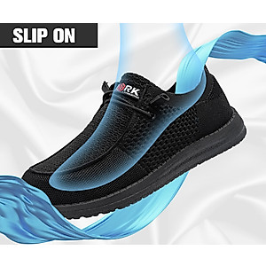 LARNMERN Slip On Steel Toe Shoes Men Lightweight Comfortable Lounging Walking Sneakers Safety Work Steel Toe Loafers(8.5 Men, Black)