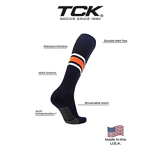 MadSportsStuff Dugout Striped Baseball Socks Pattern E (Navy/Orange/White, Medium)