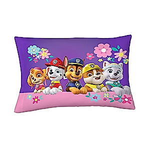 Paw Patrol Girl Reversible Pillowcase for Kid's - Flower Doggies Standard Kids Pillowcase - 20 X 30 Inch (1 Piece Pillow Case Only)