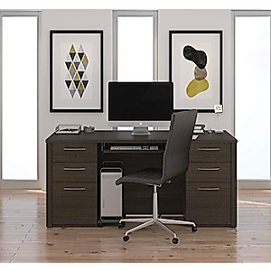 Bestar Embassy Executive Desk with Two Pedestals, 66W, Dark Chocolate
