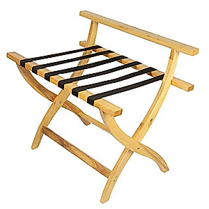 MYOYAY Luggage Rack Wooden, Folding Suitcase Luggage Stand Curvy Legs with Nylon Straps Luggage Stand for Bedroom Hotel Guest Room 29.92" x 20.87" x 26.38"