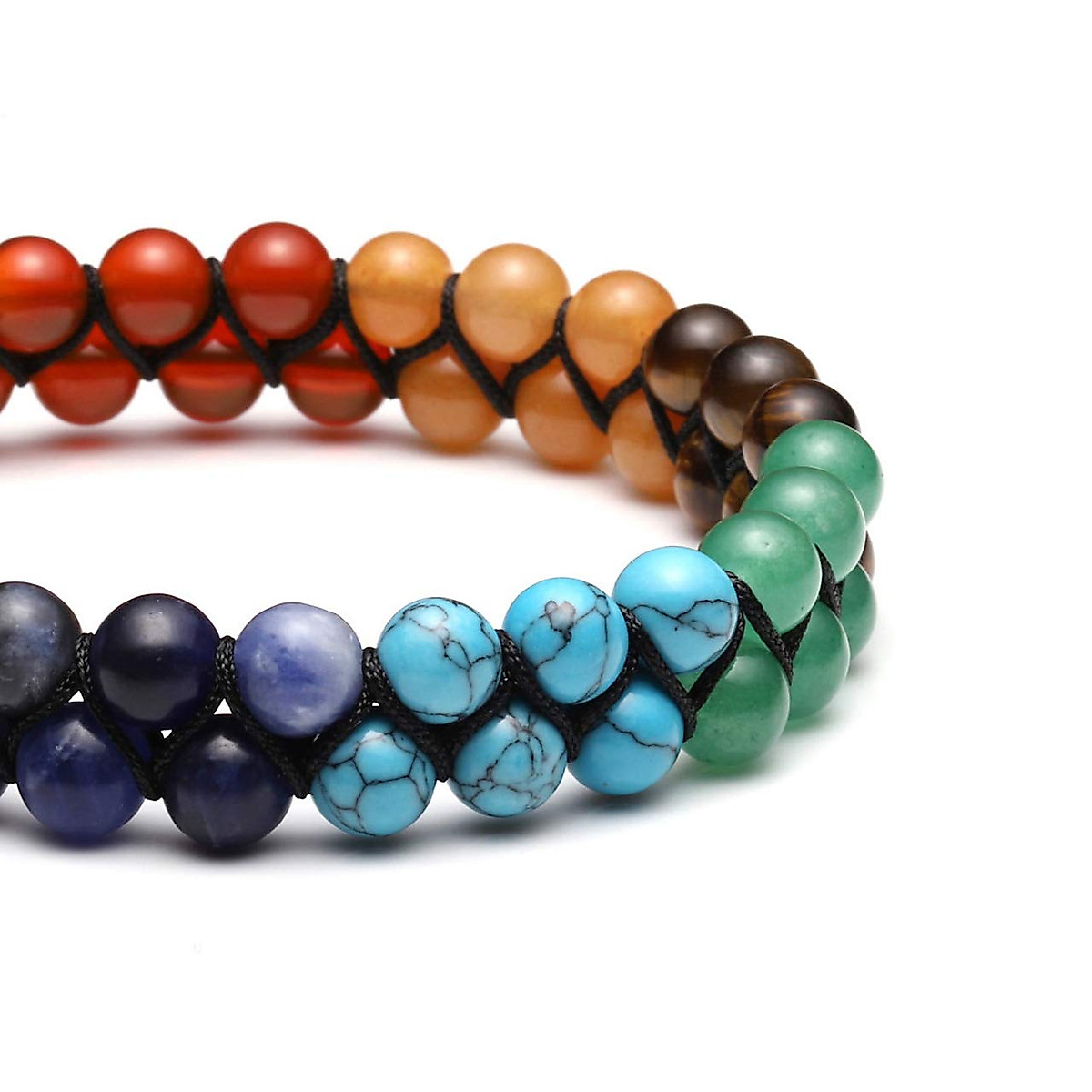 Jovivi Bead Chakra Bracelet - 6mm Double Layer Beaded 7 Chakra Healing Crystal Stones Bracelets Anxiety Bracelet for Men Women Couple Friendship Jewelry