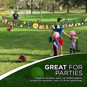 Softball Happy Birthday Banner (Large, 7" Cardboard Cutout letters, Softball Party decoration) Girl's Fastpitch Softball Extra Innings Collecion by Havercamp