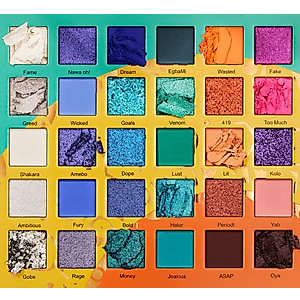 Juvia's Place Palette Wahala 2 - Ice Cold, Periwinkle, Cobalt Blue, Aquamarine, Orange, Pink Palette, 30 Shades, Professional Eye Makeup, Pigmented Palette for Eye Color & Shine