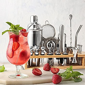 Semderm Cocktail Shaker Set Mixology Bartender Kit with Bamboo Stand | 26-Piece Cocktail Kit Bar Set with All Essential Bar Tools | Perfect Cocktail Set and Bar Kit for Drink Mixing Experience
