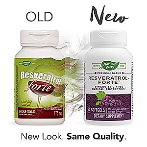 Nature’s Way Resveratrol-Forte, Premium Blend, Free Radical Protection*, 175 mg of Resveratrol per Serving, 60 Softgels