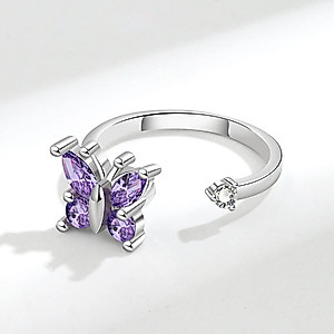 YJZON 925 Sterling Silver Anxiety Ring for Women,Adjustable Open Cubic Zirconia Ring with Gift Box,Fidget Rings Butterfly Spinner Ring for Anxiety Relief