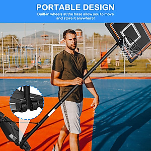 Basketball Hoop Outdoor, 7-10ft Height Adjustable Basketball Hoop with 44in Shatterproof Backboard and Wheels for Teenagers Adults Outdoor Indoor, Portable Basketball Goal Basket Balls Outdoor Hoop
