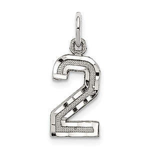 Solid 925 Sterling Silver Small Diamond-cut Number # 2 Charm Pendant - 20mm x 7mm