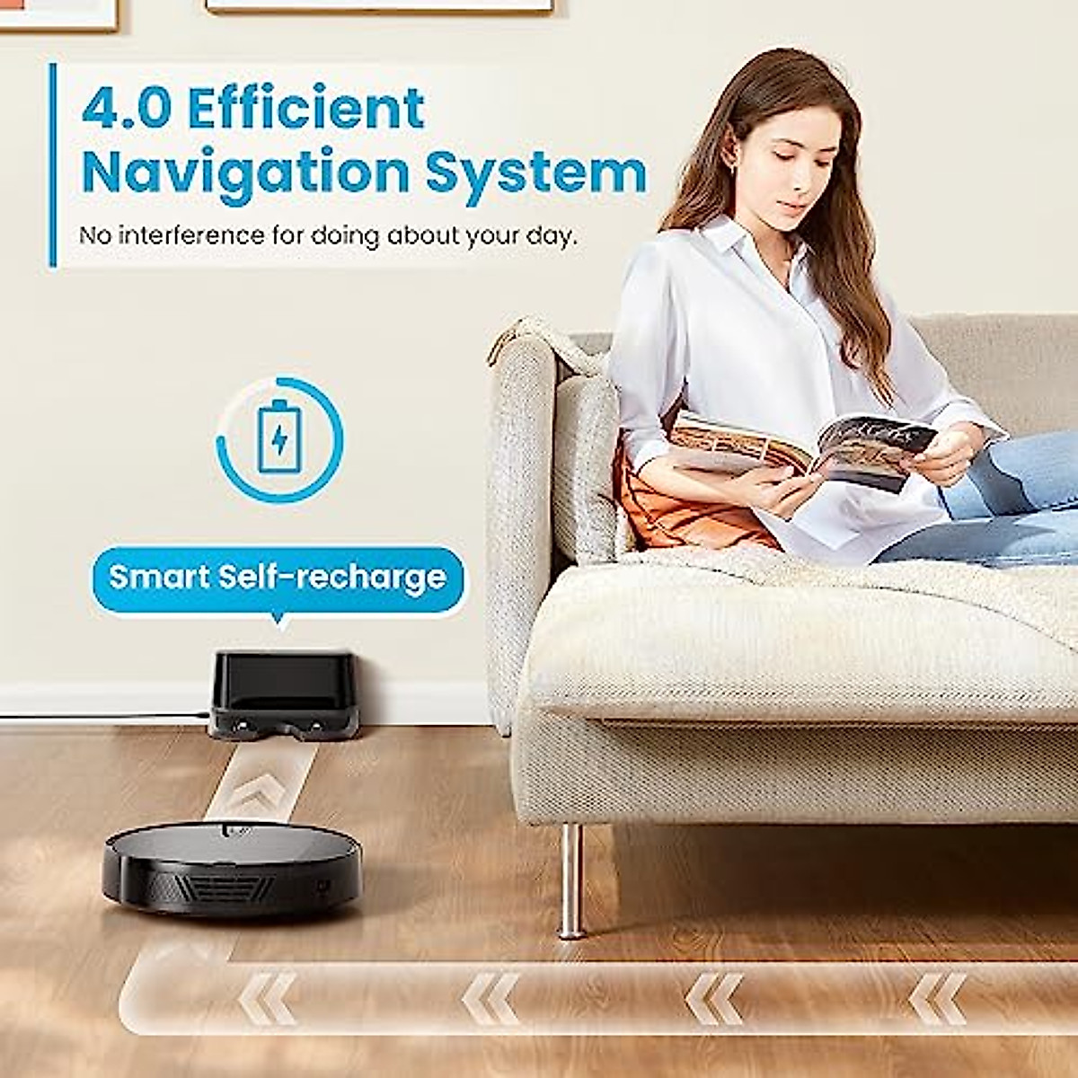 ROPVACNIC Robot Vacuum Cleaner with 3000Pa Cyclone Suction, APP/Voice/Remote Control, Automatic Self-Charging Robotic Vacuum, Scheduled Cleaning, Ideal for Pet Hair, Hard Floor, Low Carpet