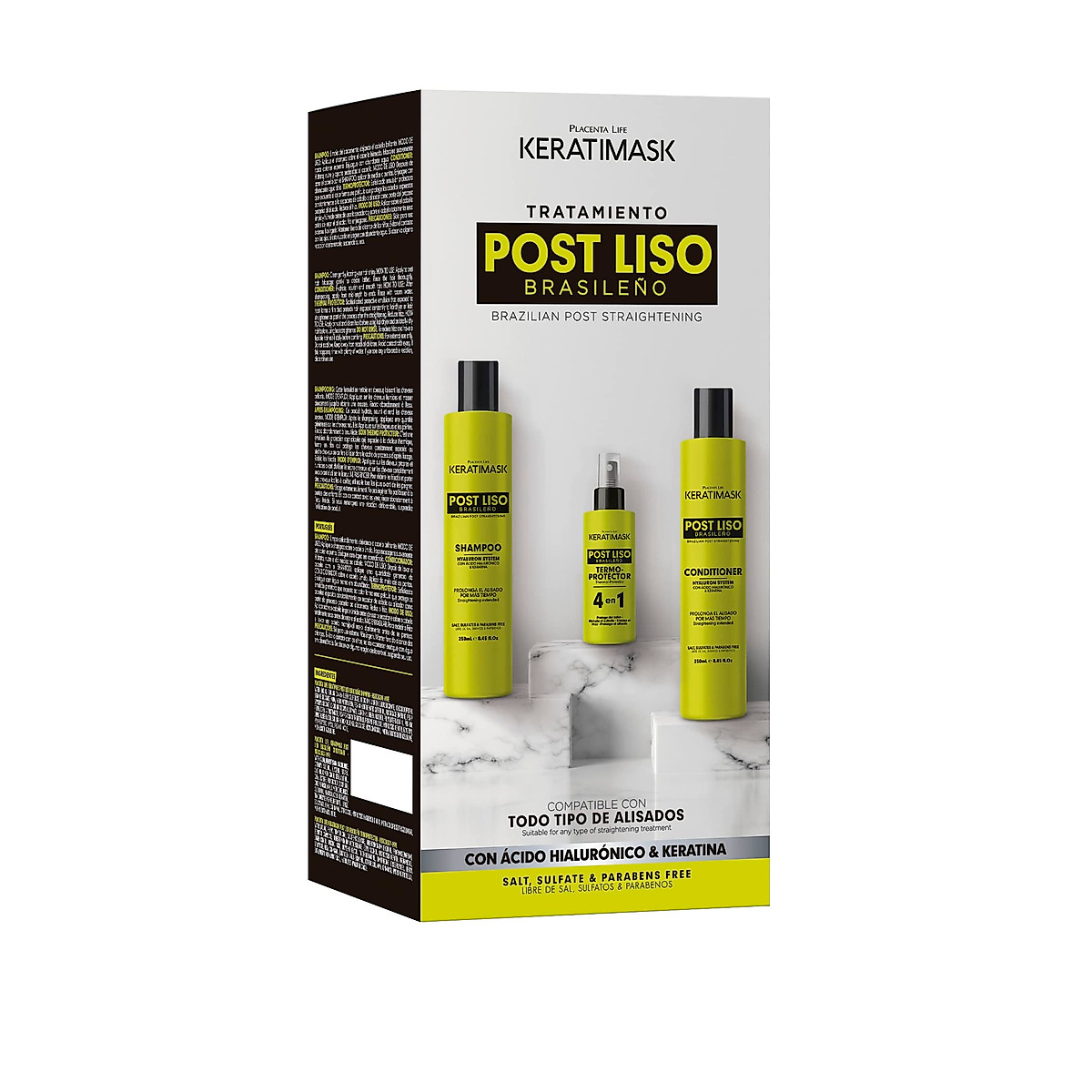 PLACENTA LIFE KERATIMASK Brazilian Straightening Post Kit ( Shampoo (250ml) + Conditioner (250ml) + Heat Protector. Keep Make Your Straightening Last Much Longer