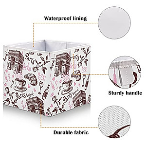 Romantic Paris Foldable Cube Storage Bins, 11 x 11 x 11 inches, Fabric Storage Baskets Bins for Nursery,Closet Shelf,Home Organization