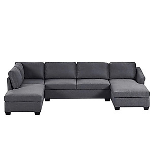 FANCUF Large U-Shape Sectional Sofa, Extra Wide Chaise Lounge Couch, Grey, Suitable for Living Rooms, Apartments