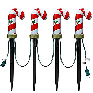 7FT Christmas Pathway Markers Lights, Set of 4 Christmas Candy Cane Pathway Lights with 4 C7 Lights, Outdoor Lawn Lights Landscape Driveway Lights for Holiday Outside Yard Garden Xmas Walkway Decor