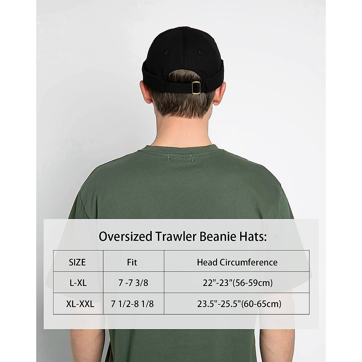 Zylioo XXL Oversize Watch Cap,Casual Harbour Hats for Big Heads,Roll-up Skull Caps,Large Adjustable Docker Hat Khaki