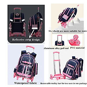 Mfikaryi Pretty Princess Girls Rolling Backpack,Kids Elementary Primary Wheeled Schoolbag