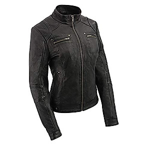Milwaukee Leather SFL2801 Women's 'Racer' Black Stand Up Collar Motorcycle Fashion Leather Jacket - X-Large