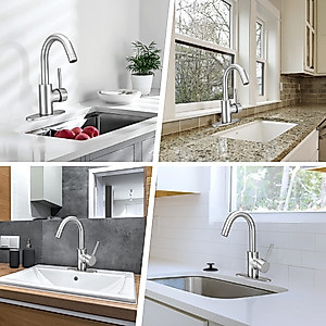 PHICHI Bar Faucet Chrome, 1 Or 3 Hole Single Handle Stainless Steel Gooseneck Sink Faucets for Bathroom Bath Outdoor with Hot & Cold Water Supply Lines