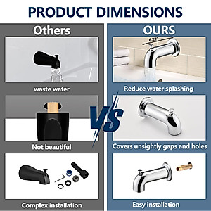 Sperwoesy Slip-On Tub Spout with Diverter Long for Bathtub Spout, Fit for 1/2 Inch Slip Pipe, Chrome