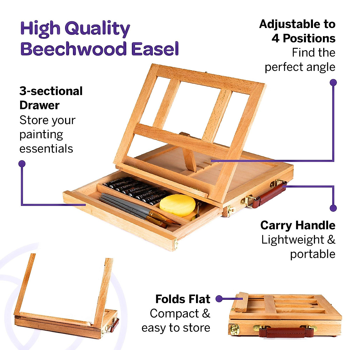 Acrylic Paint Set for Adults & Kids Includes Tabletop Easel Canvas and Brushes 24 Acrylic Paint Colors 15 Brushes 1 Easel 1 Canvas | Painting Kit for Adults