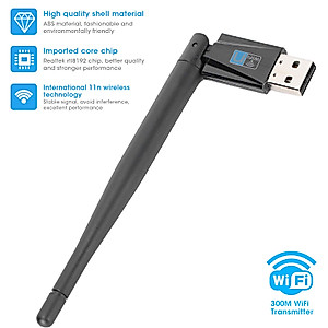 ASHATA USB WiFi Adapter Wireless Network Card for Desktop Laptop PC,300M WiFi Transmitter USB2.0 for Bluetooth Adapter for Windows XPVistaWin 7/Win 8/OS XLinux