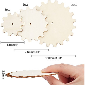 OLYCRAFT 9pcs Unfinished Wooden Gears Undyed Wood Pendants Gear Slices Charms Steampunk Wood Gear Pieces Embellishments Unfinished Wooden Gear Pieces Crafts for DIY Crafting