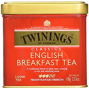 Twinings English Breakfast Loose Tea Tins, 3.53 Ounce Tins (Pack of 6), Smooth, Flavourful, Robust Black Tea Leaves, Caffeinated, Enjoy Hot or Iced