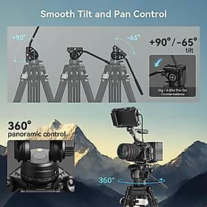 SmallRig AD-80 FreeBlazer Heavy-Duty Tripod System, 75" Video Tripod with Fluid Head, One-Step Height Adjust, Dual-Mode QR Plate, Load up to 17lbs, Professional Tripod for Camera - 4163