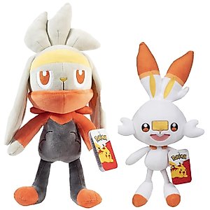 Pokemon 12" Raboot & 8" Scorbunny Plush Stuffed Animal Toys, 2-Pack - Sword and Shield Starter Evolution Set - Officially Licensed - Gift for Kids, Boys, Girls & Fans - 2+