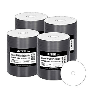 400 Pack Ritek Pro (Professional Grade) DVD-R 16X 4.7GB AZO Dye (MID MXL RG04) White Inkjet Hub Printable Blank Media Recordable Disc