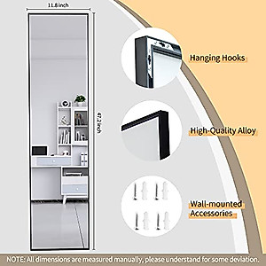 Beauty4U Full Length Mirror for Wall Full Body Mirror Wall Mounted Long Mirror Over The Door Mirror with Black Aluminum Alloy Simple Frame for Bedroom Living Room, 48”x 12”
