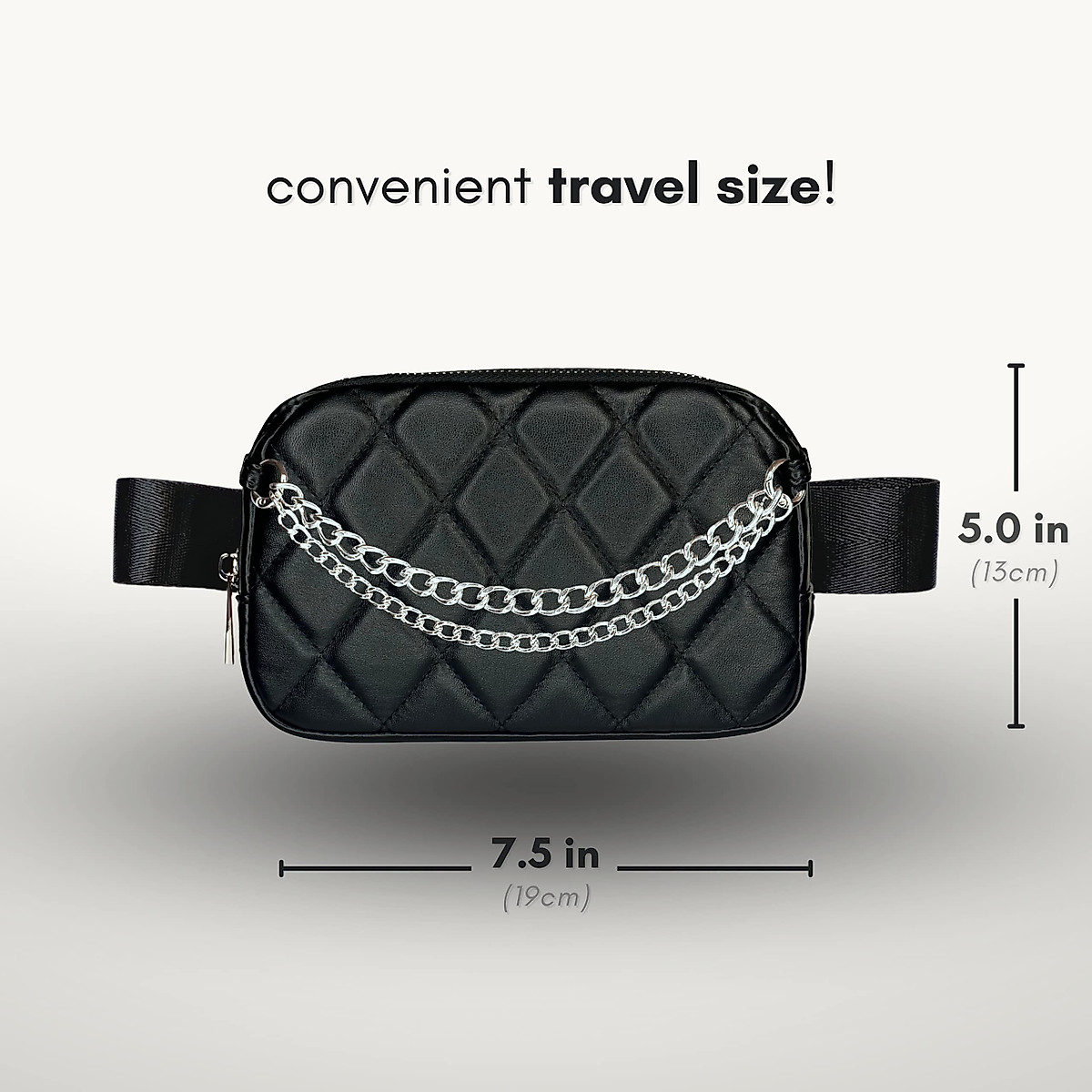 Boutique Luxury Chain Belt Bag | Crossbody Bag Leather Fanny Pack for Women Fashionable | Cute Everywhere Bum Hip Waist Pack | Small Travel Fashion Chest Bag (Extended Strap, Black Silver | Diamond)