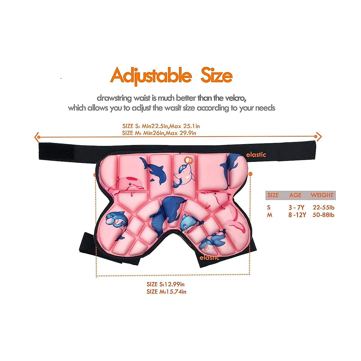 Kids Butt Hip Protection Shorts Pants for Ski Skate Snowboard Roller Skating (Dolphin, S (3-7 Year))