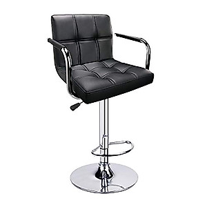 Leopard Adjustable Bar Stools with Armrest, Square Back Swivel Double Stitching with Back Bar Stool, Set of 2 (Black)