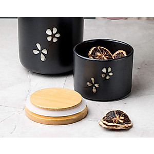 Ceramic Retro Flower Sugar Bowl Spice Jar Storage Pot with Wooden Lid