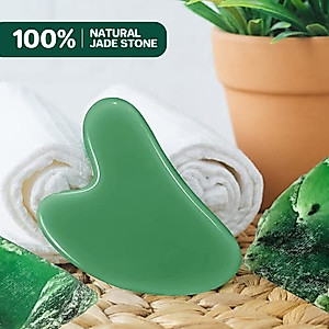 Gua Sha Facial Tool Guasha Board Natural Jade Stone for SPA Acupuncture Therapy Trigger Point Treatment, Relieve Muscle Tensions Reduce Puffiness (Green)