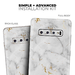 DesignSkinz Marble & Digital Gold Foil V3 Protective Vinyl Decal Wrap Skin Cover Compatible with The Samsung Galaxy S20 (Screen Trim & Back Glass Skin)