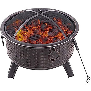 LEAYAN Garden Fire Pit Grill Bowl Grill Barbecue Rack Fire Pit,BBQ Grill Outdoor Fire Pit Round Steel Wood Burning with Spark Screen and Fire Poker for Backyard Patio Camping Deck