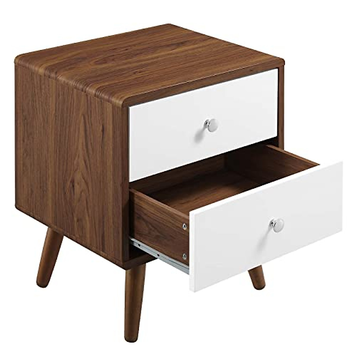 Modway Transmit Mid-Century Modern Wood Walnut White, 2-Drawer Nightstand