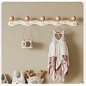Nolbiph Coat Rack Wall Mount,White Wall Hooks Adhesive & Screw in,Anti-Tear Wooden Ball Hook Rail, Heavy Duty Metal Coat Hanger Wall Mount for Entryway, Bathroom, Bedroom, Kitchen1PACK (4-tri Hooks)