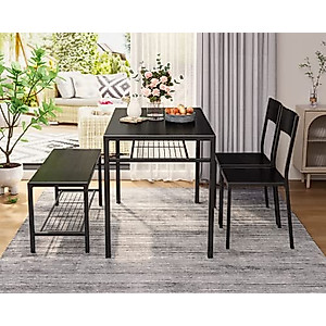 Gizoon Kitchen Table and 2 Chairs for 4 with Bench, 4 Piece Dining Table Set for Small Space, Apartment, Black
