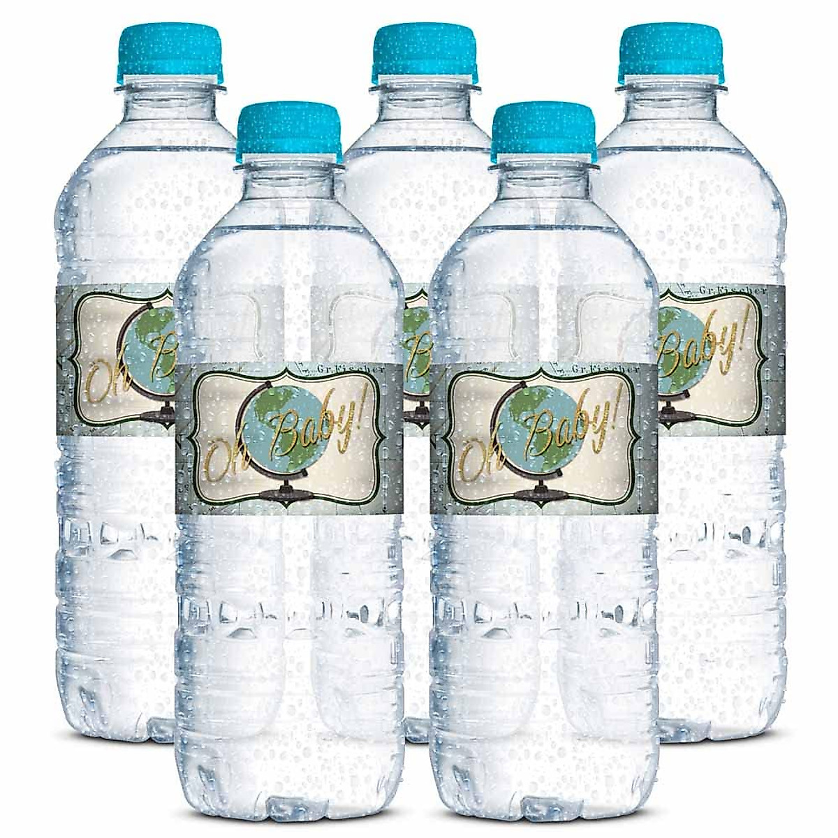 Adventure Awaits Gender Neutral Baby Shower Waterproof Water Bottle Sticker Wrappers 20 Wrap Around Labels Sized 1.75" x 8.5" by AmandaCreation