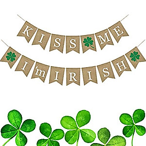 Best Party Decor Amosfun st Patricks Day Decorations for The Home KISS ME I'm Irish Shamrock Burlap Banner Four- Leaf Clover Bunting Garland St. Patrick Day Decorations (C Type)