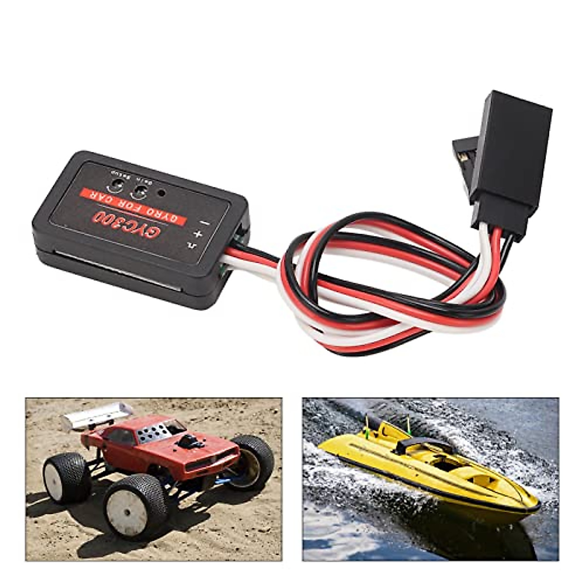 Kuuleyn Mini RC Gyroscope Set, RC Gyro Stabilizer, Cooling Min Gyroscope, GYC300 Mini Gyroscope for RC Car Boat Black Plastic One Pass Gain Sensitivity Adjustment RC Car Gyroscope Module