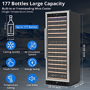 Garvee 177 Bottles Wine Fridge Dual Zone Large Wine Cooler Refrigerator w/Lock 41~64°F Digital Temperature Control Wine Refrigerator Freestanding for Red White Wine, Champagne, Beer - Black