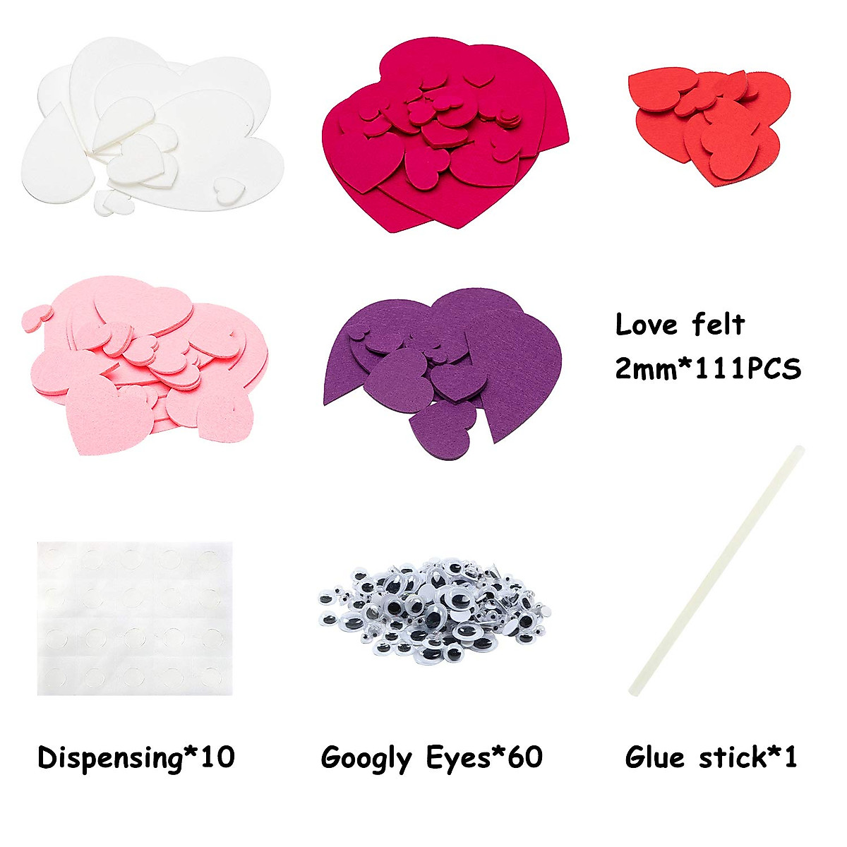 WATINC 12Pcs Wedding Engagement DIY Craft Kit Felt Hearts Animals Art Set with Butterfly Rabbit Pig Chick Monster Bear Bunny Creative Decorations for Valentine's Day Activity Party Supplies