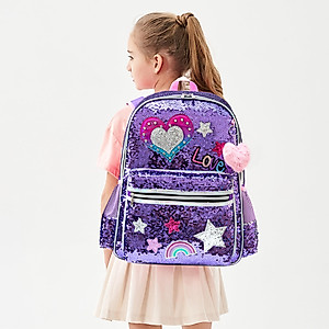 Meetbelify Girls Unicorn Rolling Backpack Wheels Backpacks Kids Luggage for Elementary Preschool Students Cute Suitcase Trolley Trip Wheeled Backpack with Lunch Box for Girls