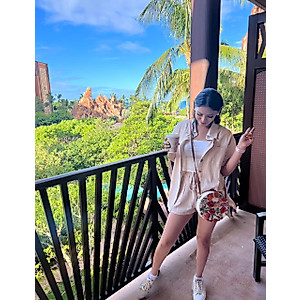 QIBABU Women's Linen Shorts Sets 2 Piece Summer Short Sleeve Top and Shorts Sweatsuit Set Vacation Beach Outfits(1521-Apricot-L-QB)